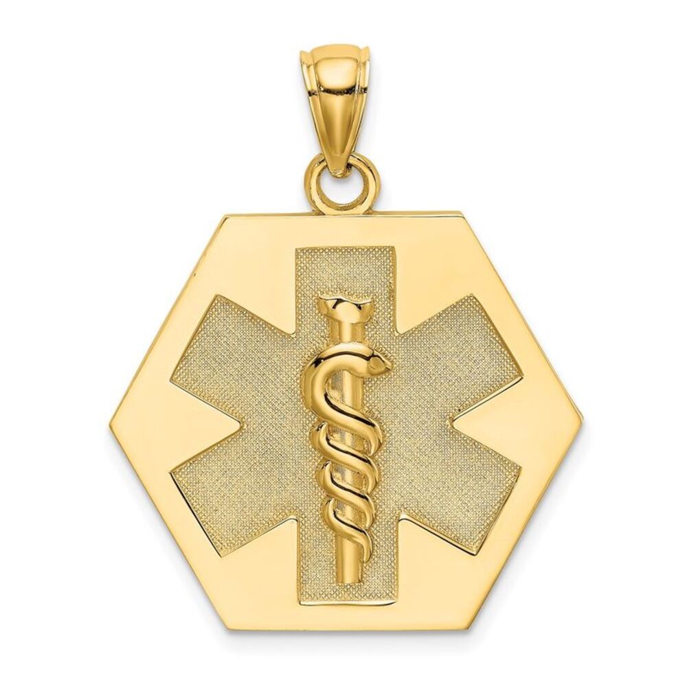 14k Yellow Gold Textured Back Caduceus Medical Disc - Gem